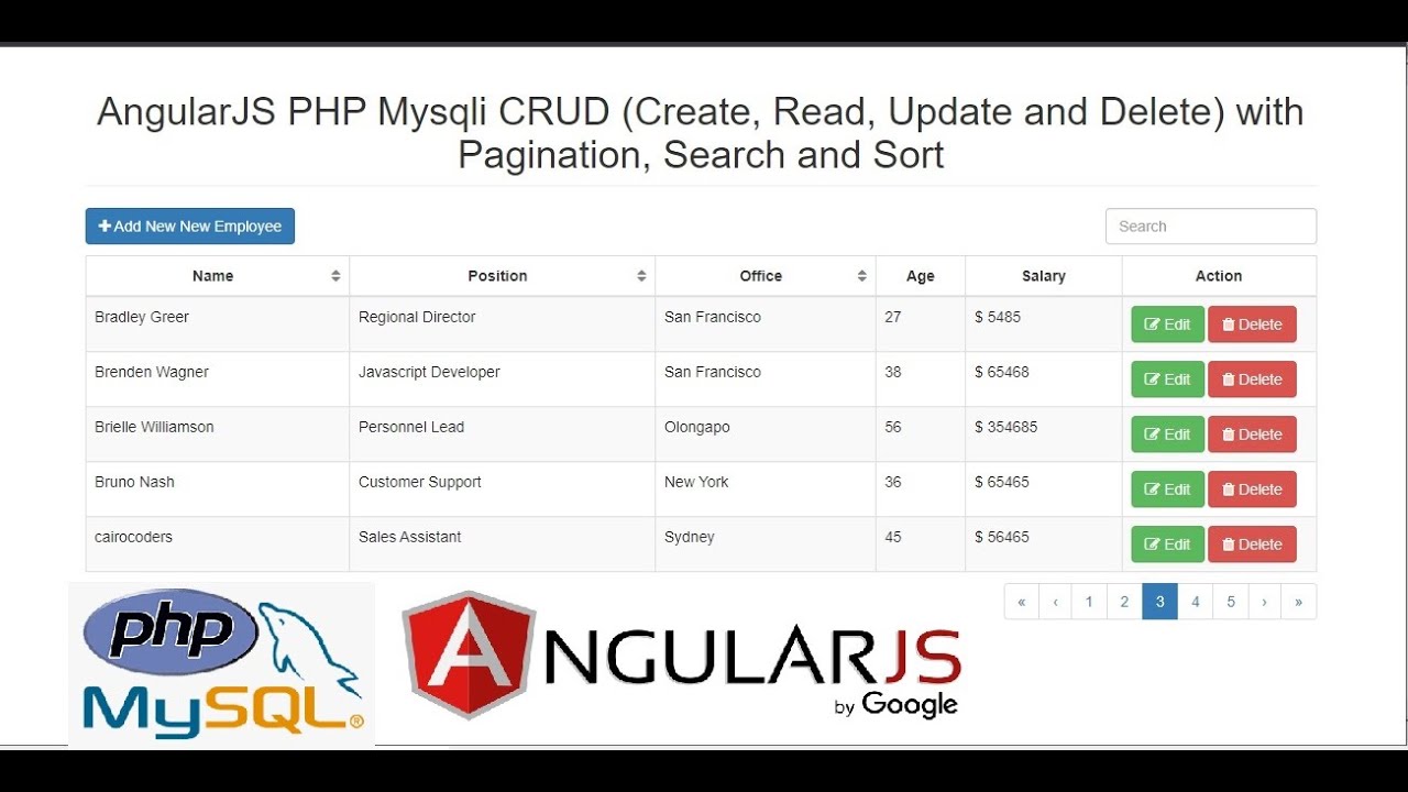 AngularJS PHP Mysqli CRUD (Create, Read, Update and Delete) with Pagination, Search and Sort