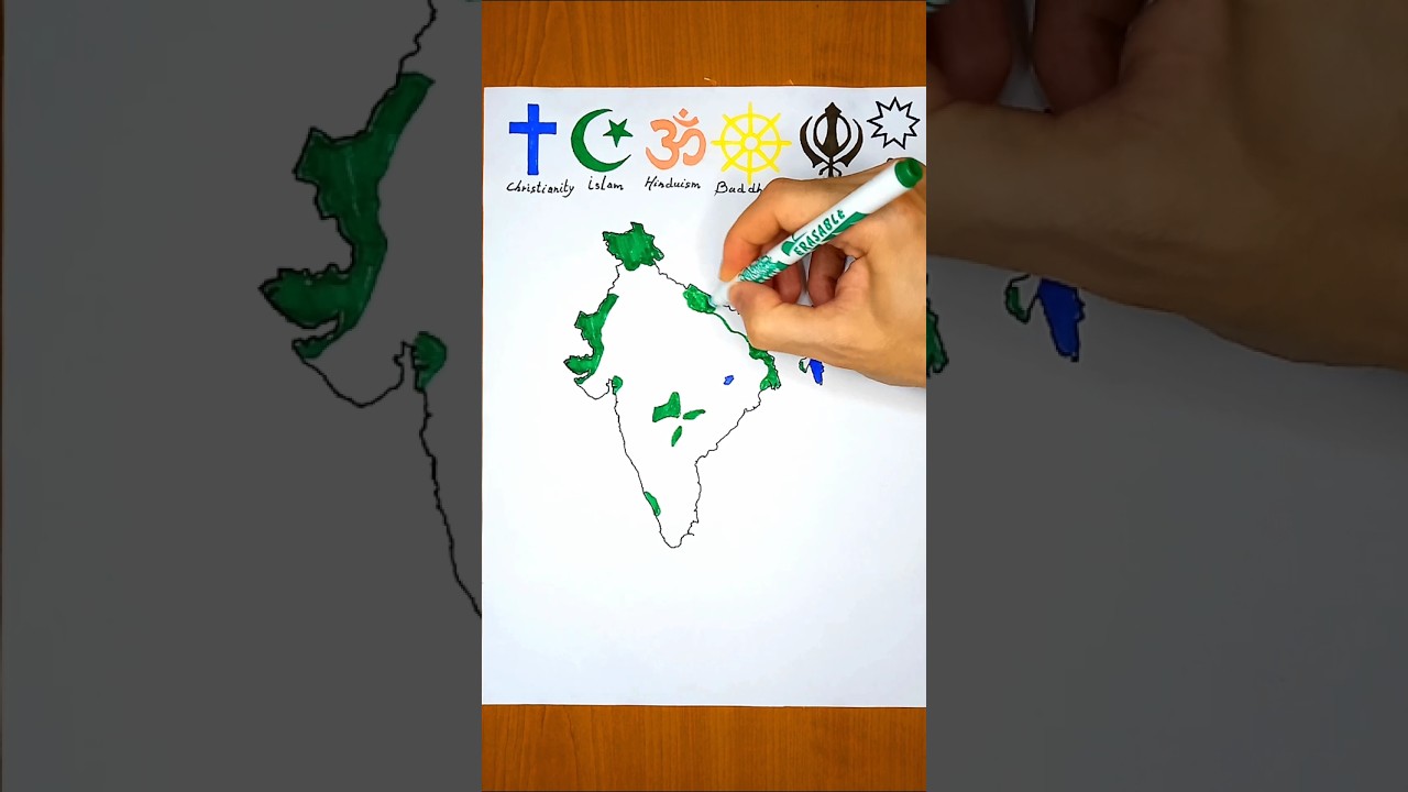Religion in India 🇮🇳| Religion map drawing #shorts #religion #india #education #art #viral