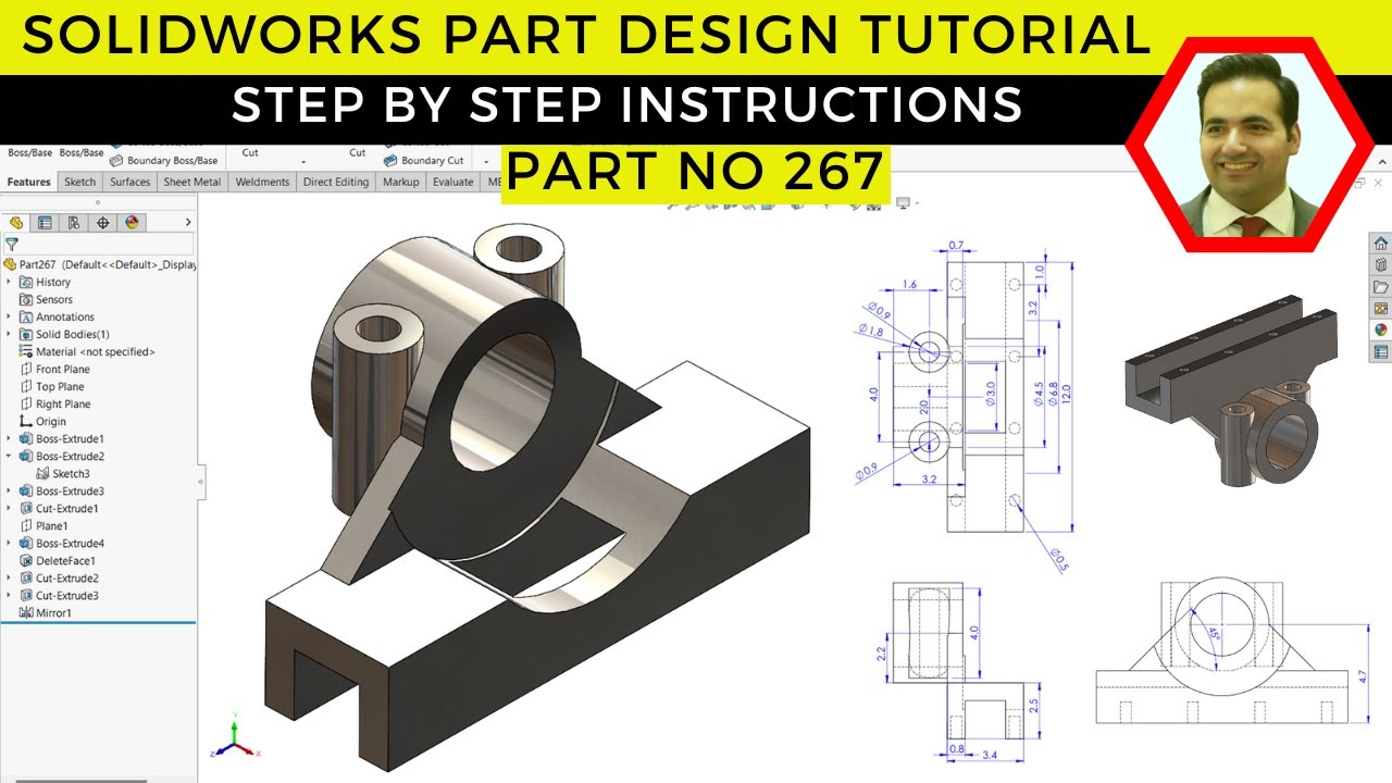 SolidWorks Part Design Tutorial: Complete Workflow for 3D Modeling | Part No 267