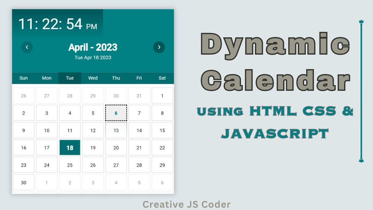 Build A Dynamic Calendar using HTML CSS and JavaScript | Calendar in JavaScript | JavaScript Project
