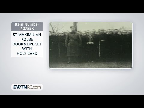 2755K_ST. MAXIMILIAN KOLBE BOOK & DVD SET WITH HOLY CARD