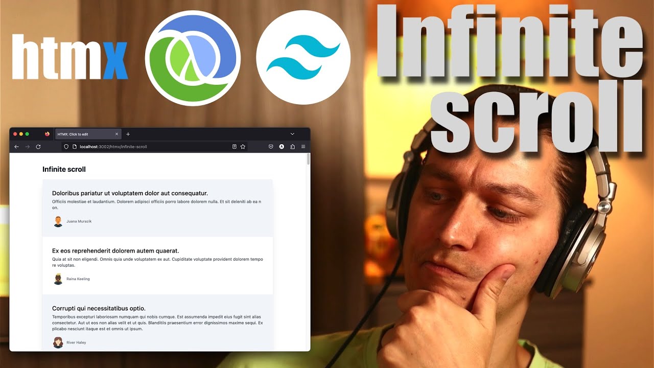 Infinite Scroll with HTMX, Clojure and TailwindCSS - live coding tutorial