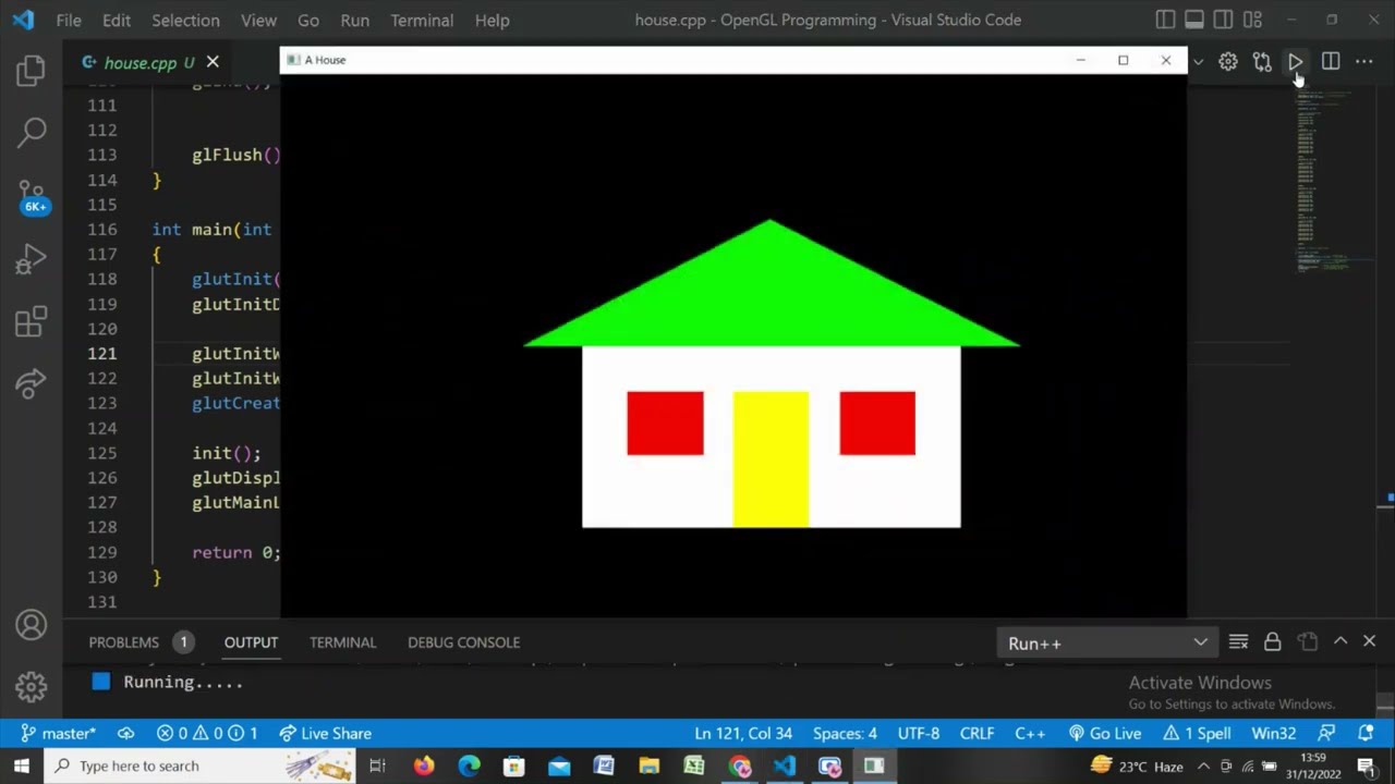Drawing house with source code | Computer Graphics Project using OpenGL C++