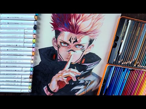How To Draw Sukuna With Colour Pencils And Alcohol Markers Step By Step / Sukuna Drawing Tutorial