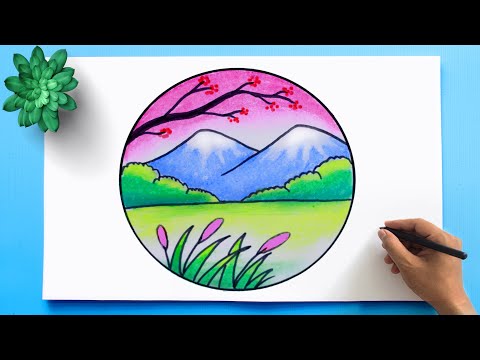 Easy Scenery Drawing | Colorful landscape to draw