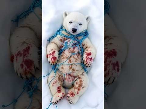 Environmental Disaster: Polar Bear Cub Dying from Plastic Pollution! 😢❄️