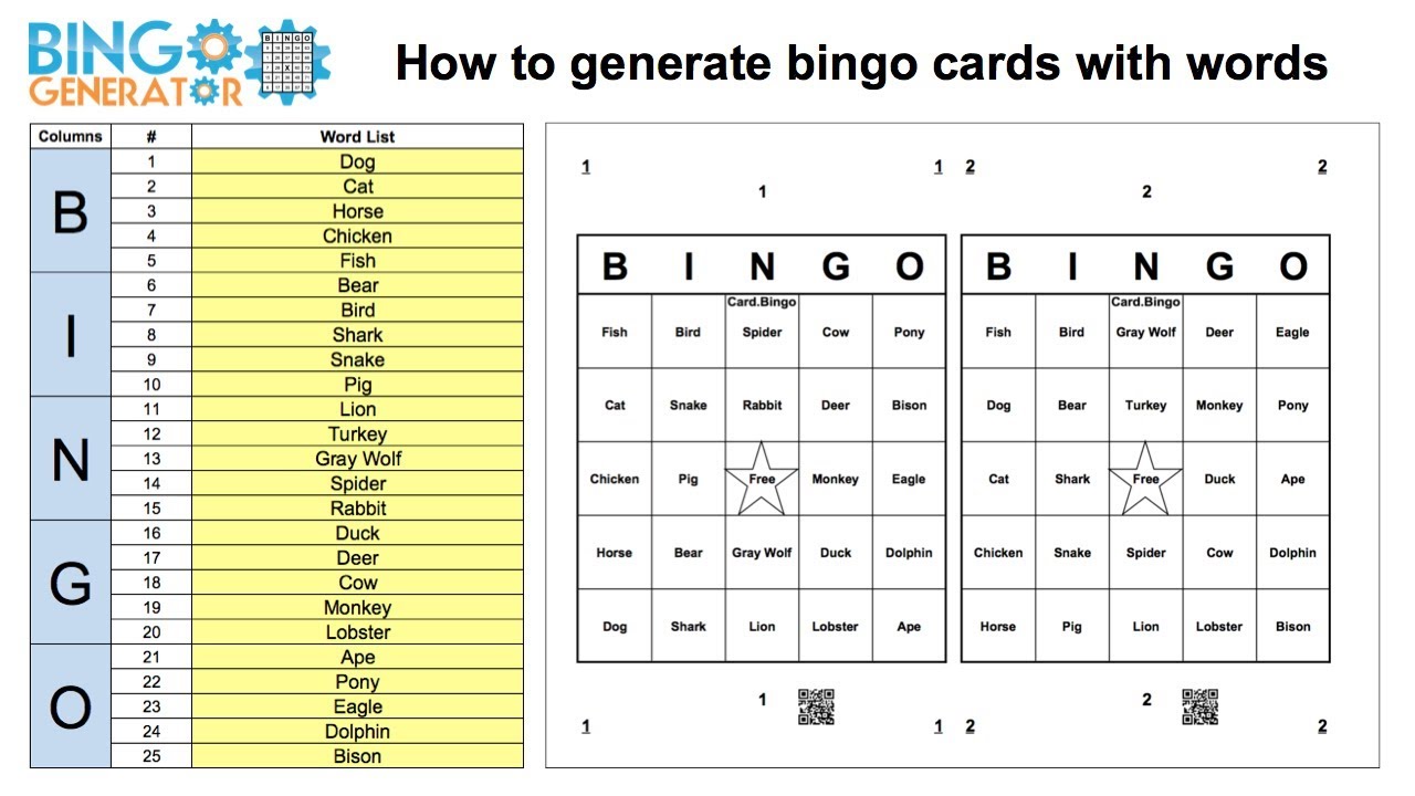 How to generate bingo cards with a list of words