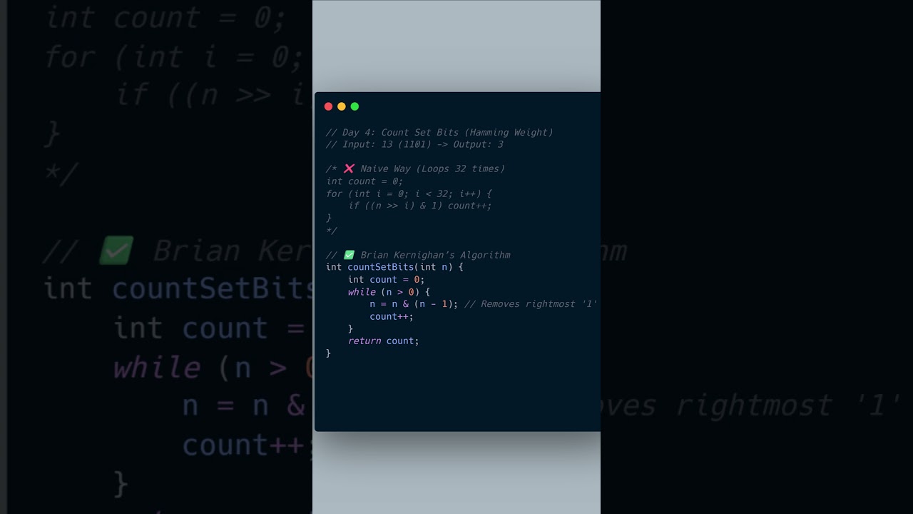 The Fastest Way to Count Bits ⚡ #100daysofcode #coding #cpp