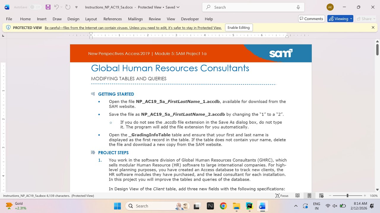 New Perspectives Access 2019 | Module 5: SAM Project 1a Global Human Resources Consultants