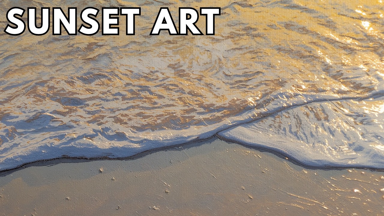 4K Golden Shoreline Waves 🌅 Soft Ocean Foam & Sunset Reflections | Relaxing Beach Ambient Art