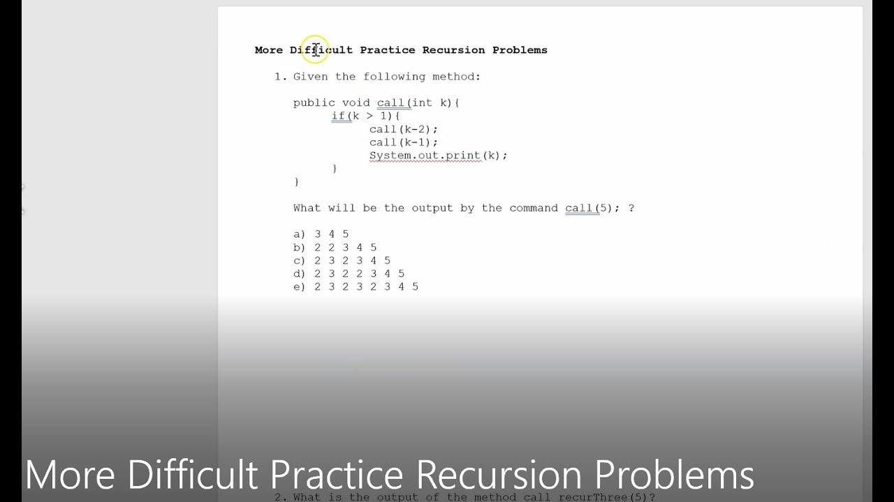 JAVA - Lesson #141 - APCSA - More Difficult Practice Recursion Problems