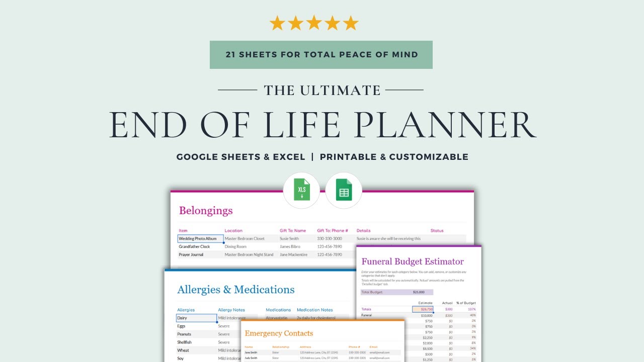 End-of-Life Planner Tutorial: Google Sheets, Excel, & Printable Template Walkthrough