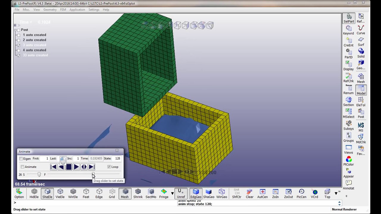 Modeling the process overflow of the liquid in the container. Video tutorial (incomplete)