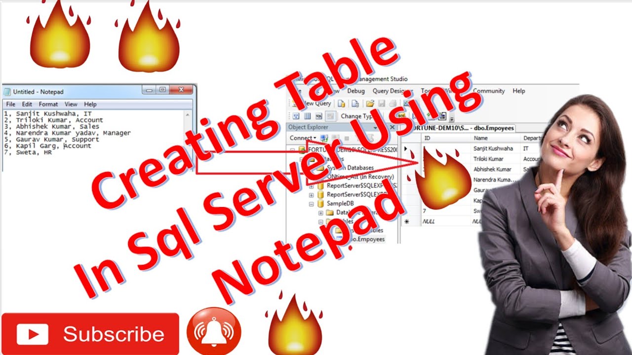Creating Table in SQL Server using NotePad