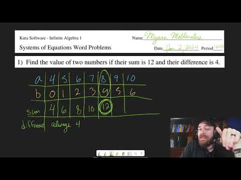 Systems of Equations Word Problems Number 1- Algebra 1 Kuta Worksheet Series