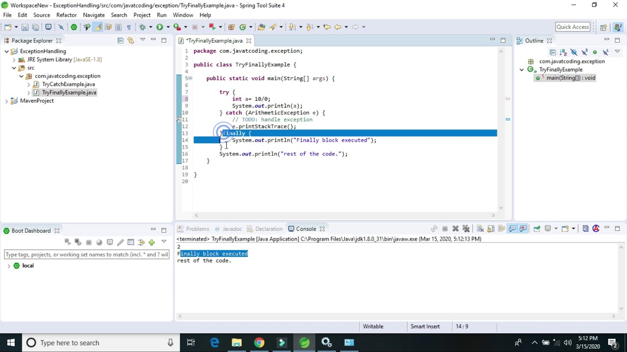 Exception Tutorial 4 # Java exception handling try with finally block with example