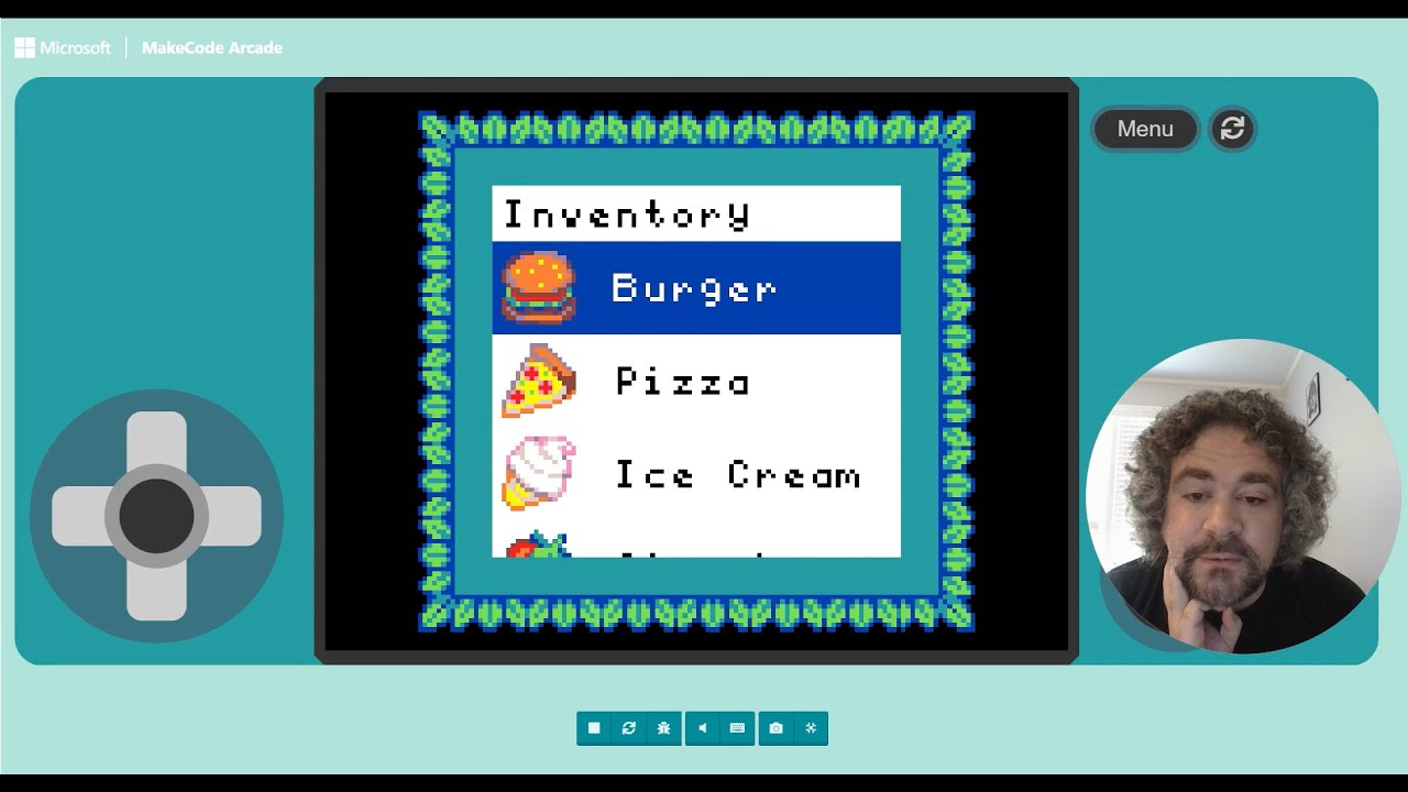 Using Secret Mini Menu Extension to Create Changeable Backpack Inventory in MakeCode Arcade