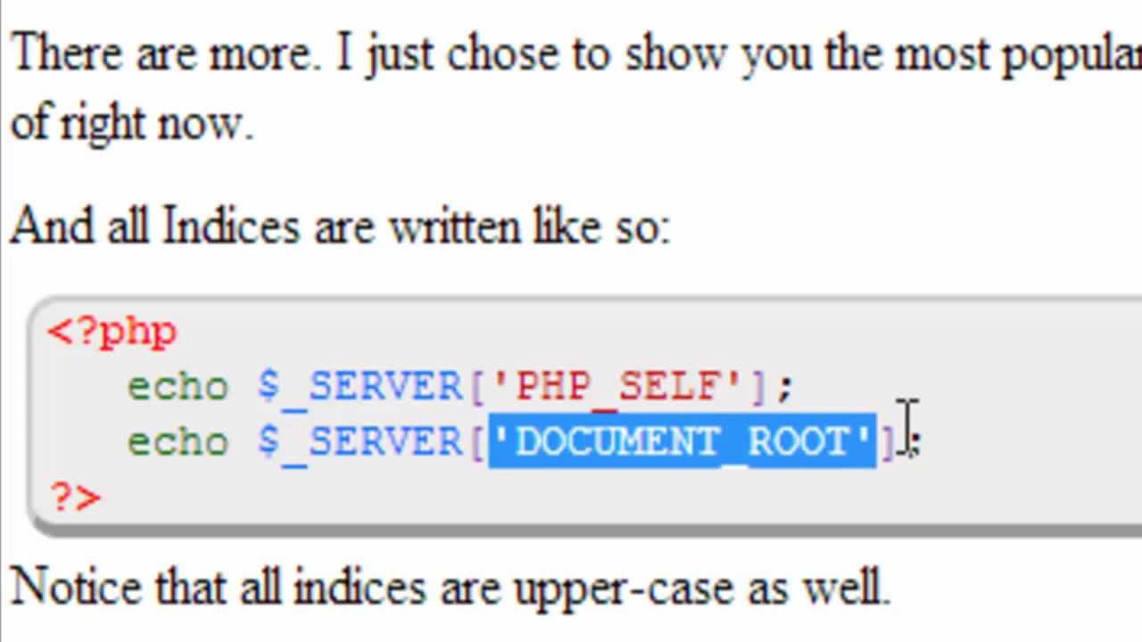 Advanced PHP Tutorial  |  Server Super Global Variables