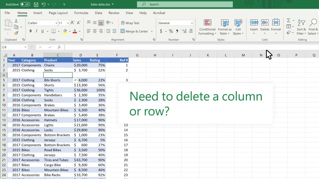 Insert or Delete Rows and Columns