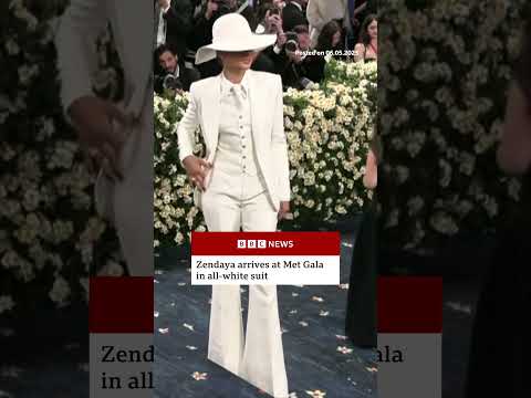 Zendaya arrives at Met Gala in all-white suit. #MetGala2025 #BBCNews