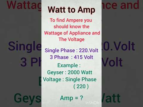 Watt to Amp Conversion | How to convert Watt to Amp #electricalwork #shorts