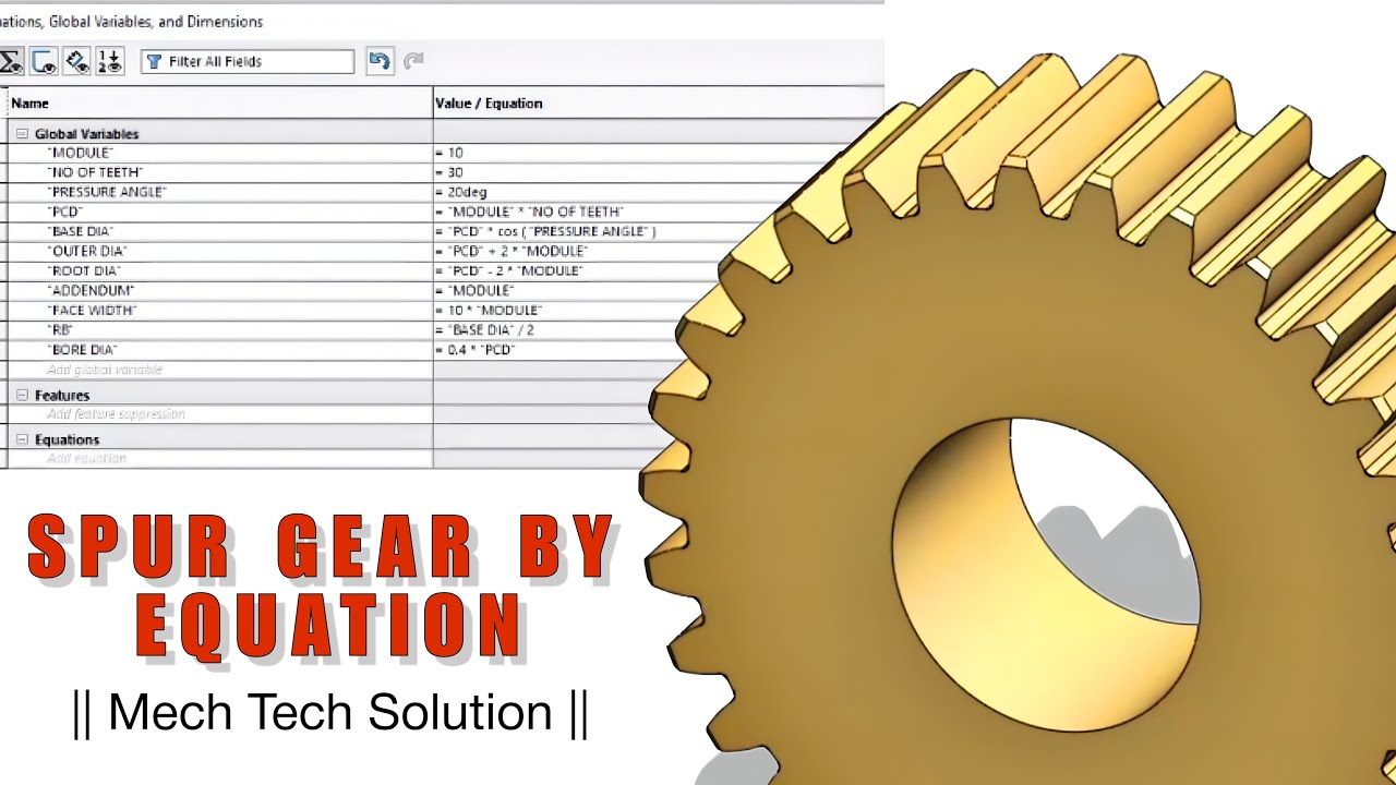 Spur Gear Design in SOLIDWORKS Using Global Variables & Equations | Module 10, 30 Teeth, 20° PA