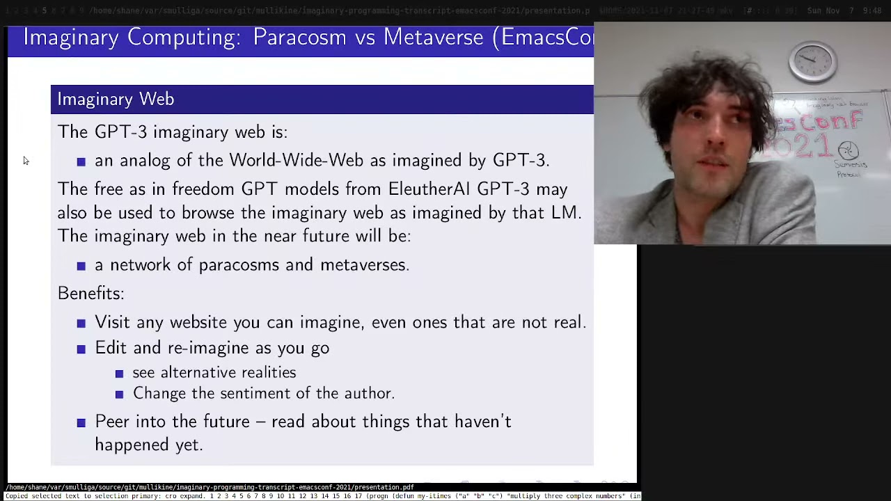 EmacsConf 2021: Imaginary Programming - Shane Mulligan