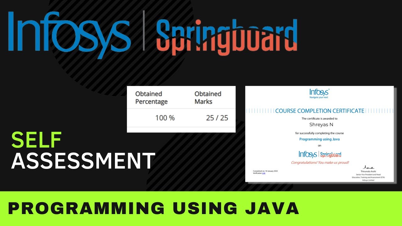 Infosys Springboard Java Self Assessment Answers 💯 | Programming Using Java