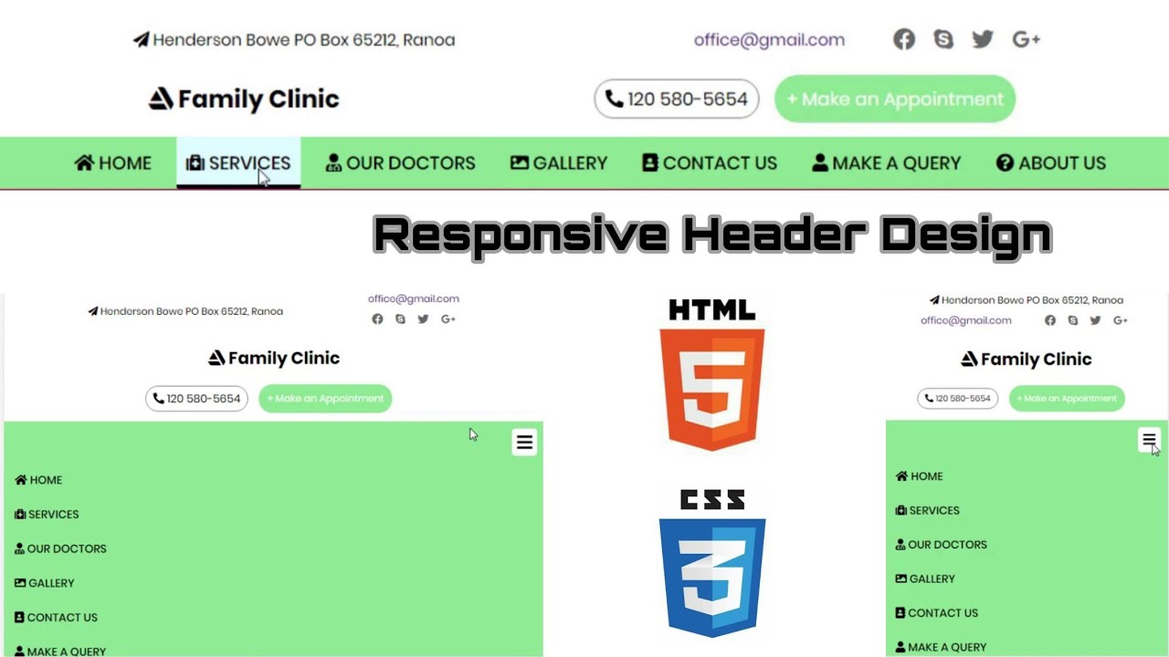 Responsive Header Design in HTML and CSS | Responsive Header with logo and navigation bar