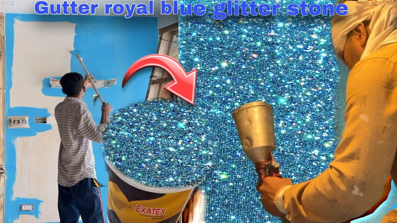 New gutter royal blue glitter stone wall texture painting designing|wall painting design