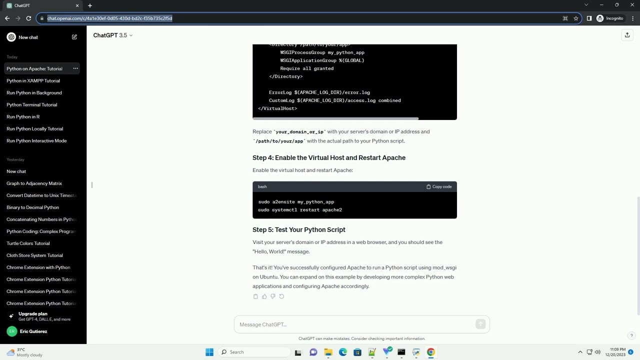 how to run python script on apache server ubuntu