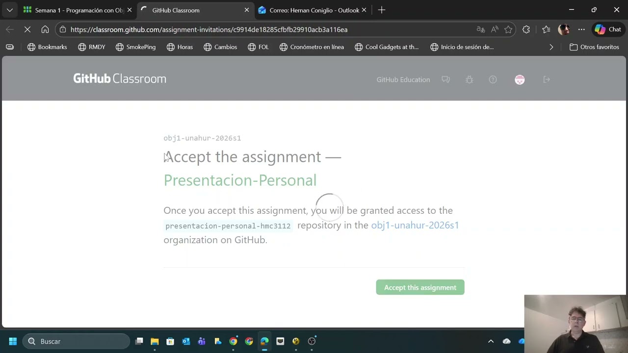 Como aceptar asignaciones (Ejercicios) de github classroom
