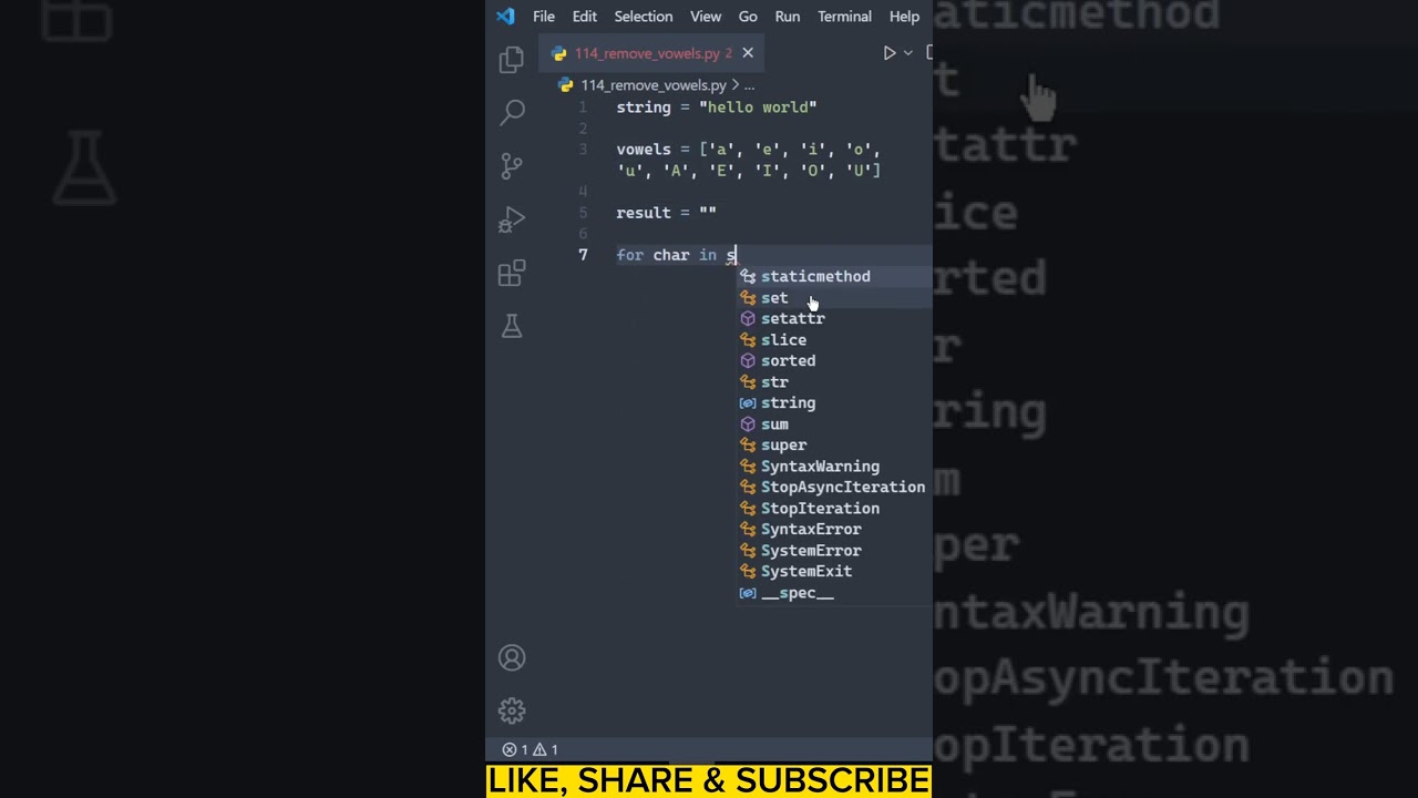 Remove Vowels from a String #shorts #python #shortsvideo #programming