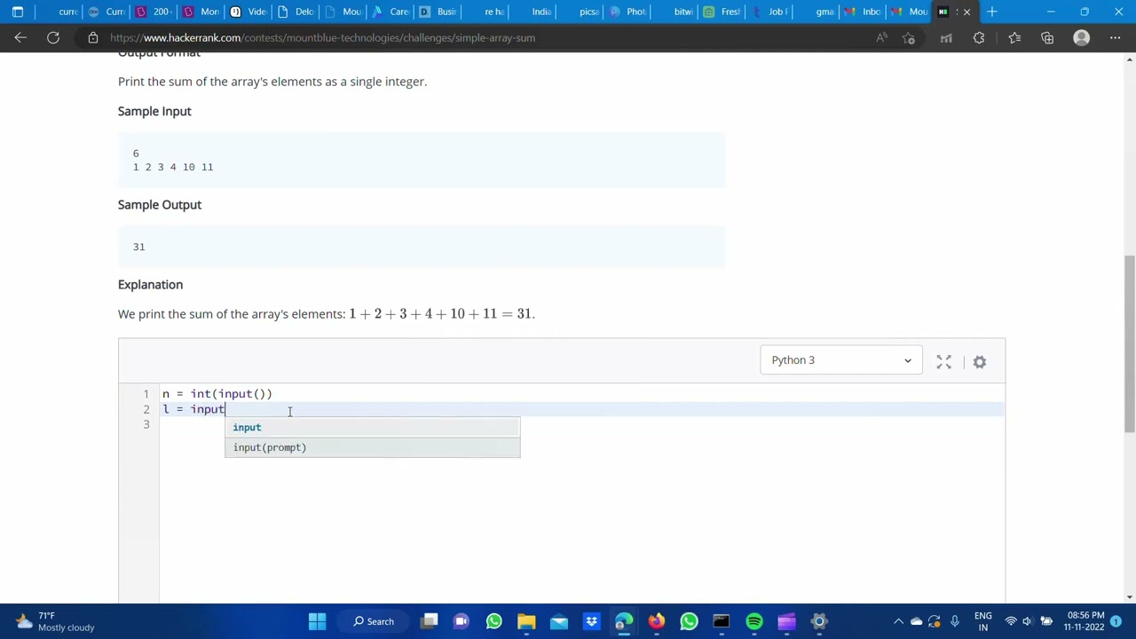 Simple Array Sum - Hackerrank Solution python #array #hackerrank #hackerranksolutions #solution