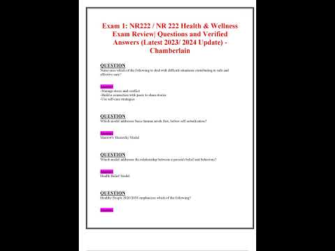 EXAM 1 NR222 NR 222 HEALTH EN WELLNESS EXAM REVIEW QUESTIONS AND VERIFIED ANSWERS LATEST 2023 2024 U