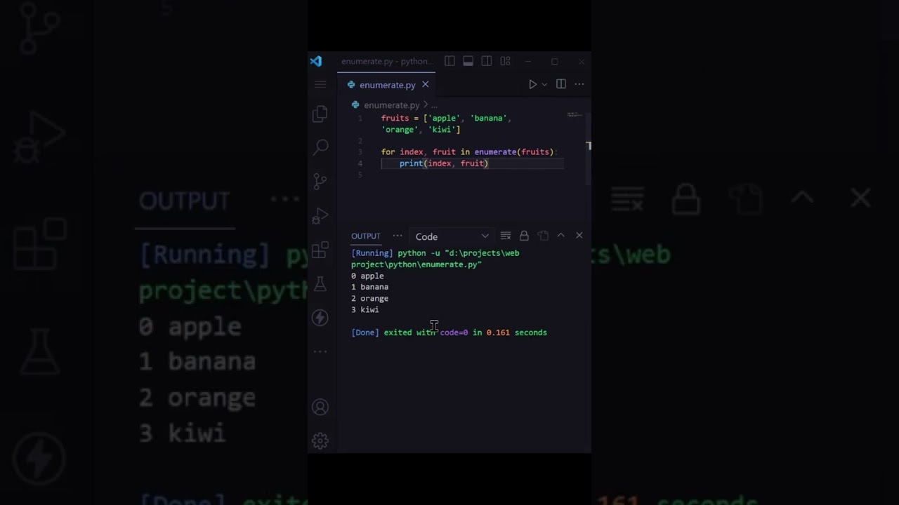 Python ENUMERATE Function #shorts #coding #python #programming