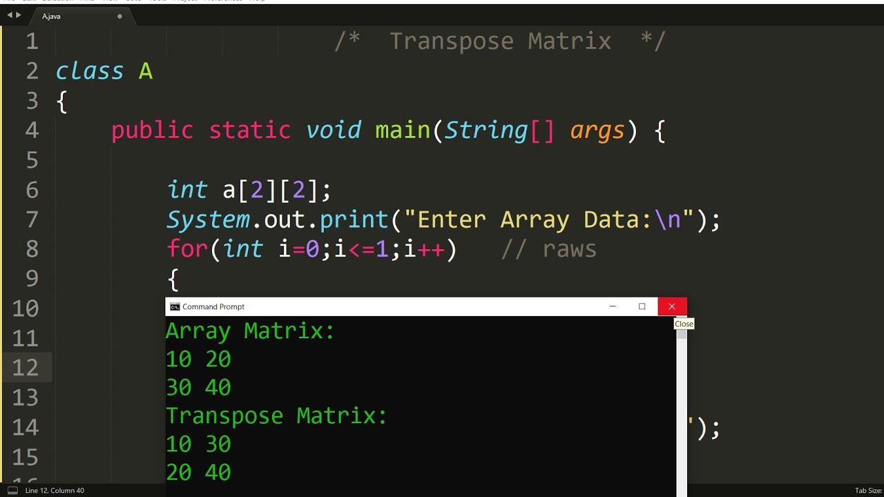 Java program to print transpose matrix | Learn Coding
