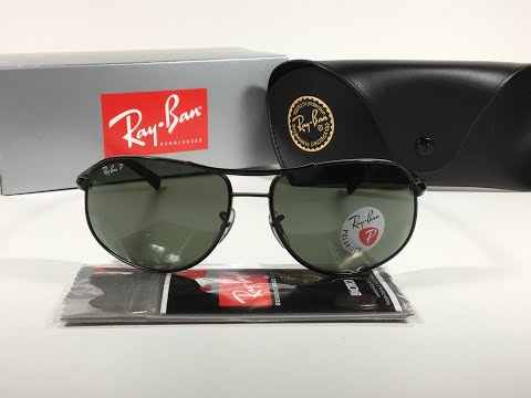 Ray-Ban Highstreet Polarized Aviator Sunglasses Black Green Lens RB3387 002/9A
