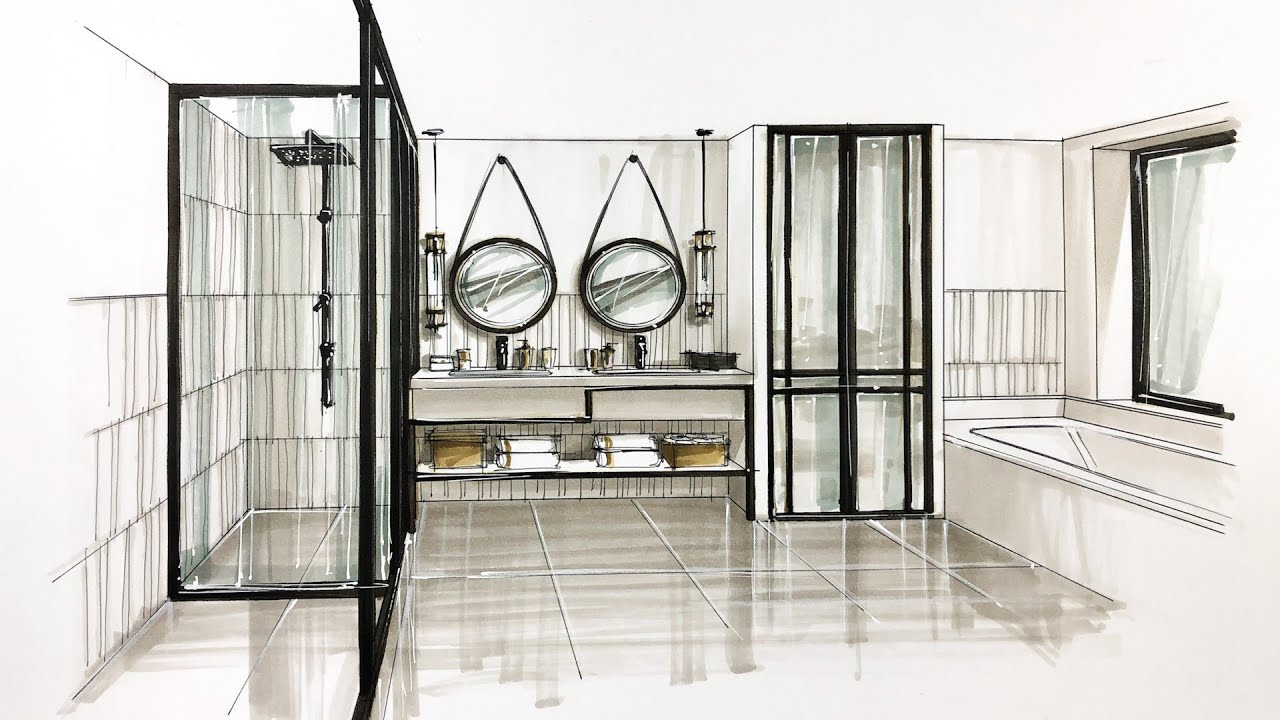 coloring a bathroom design sketch