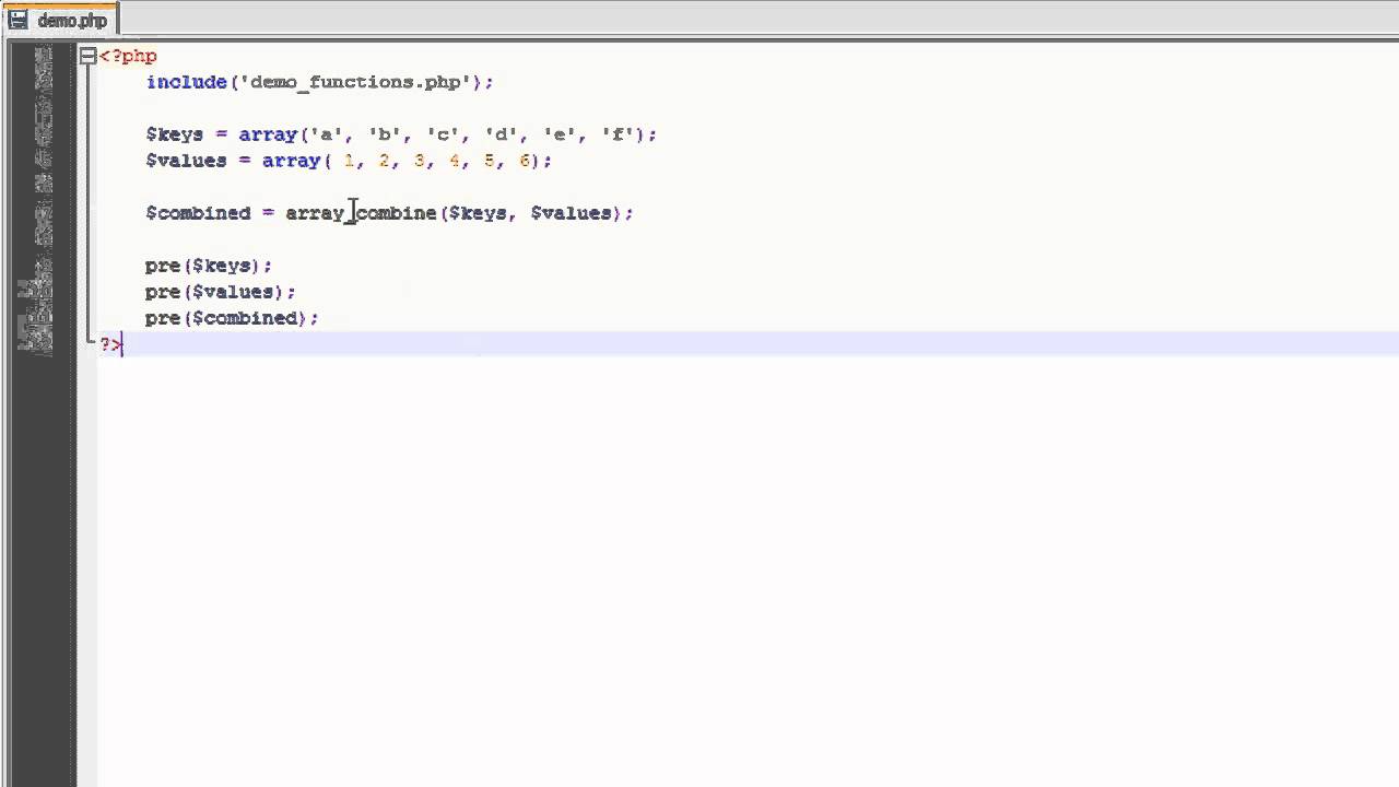 PHP Functions Video Tutorial: array_combine