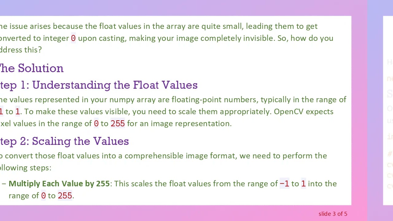 Converting numpy Arrays of Floats to Visible Images Using OpenCV