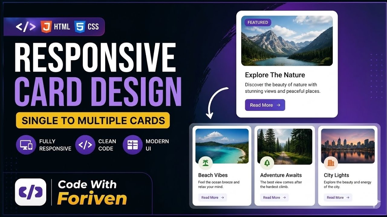 Responsive Card Design with HTML & CSS | Single to Multiple Cards Layout