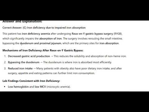 25 USMLE Style Question Iron Deficiency After Roux en Y Gastric Bypass