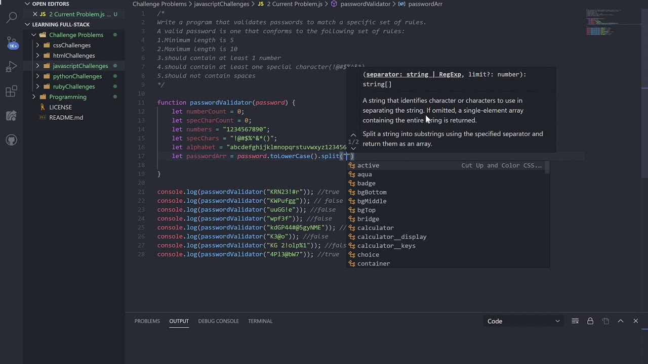 JavaScript Coding Challenge/Interview Question: Password Validator