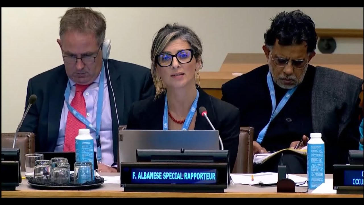 UNGA: SR Francesca Albanese presents her report calling 4 dismantling Israeli settler-colonial occ.