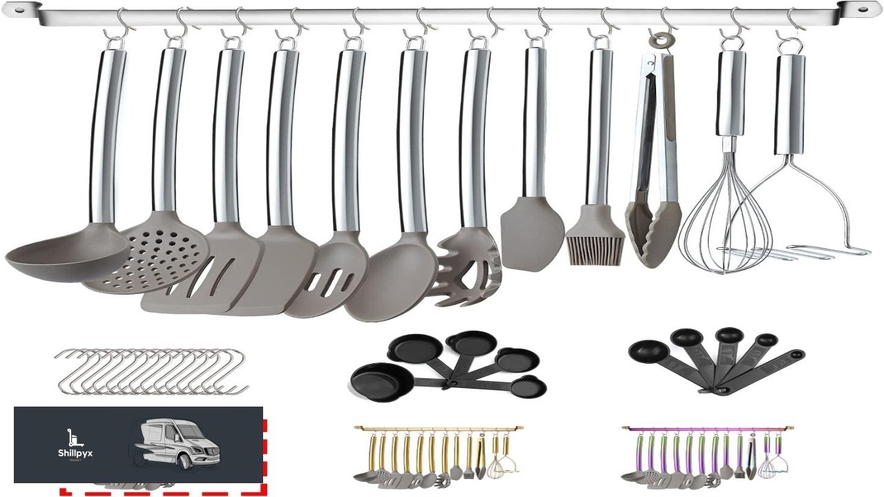 38 Piece Silicone kitchen Cooking Utensils Set with Utensil Rack Silicone Head