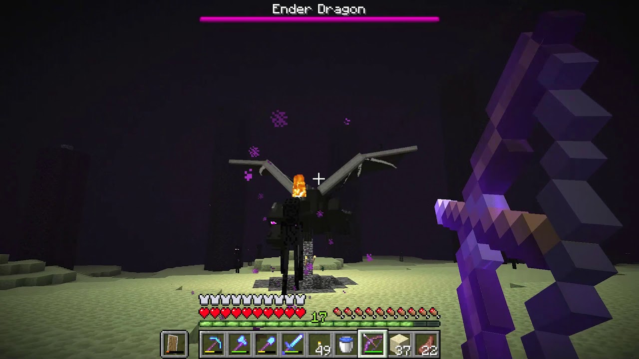 Ender Dragon boss fight in Hard mode (no commentary) - Minecraft