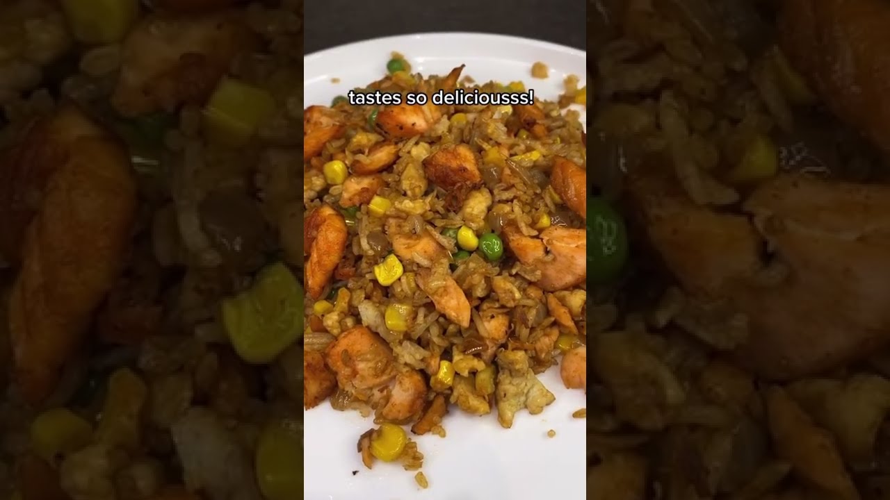 Easy Healthy Salmon Fried Rice! High protein meal #shorts #healthyrecipes #healthyfood