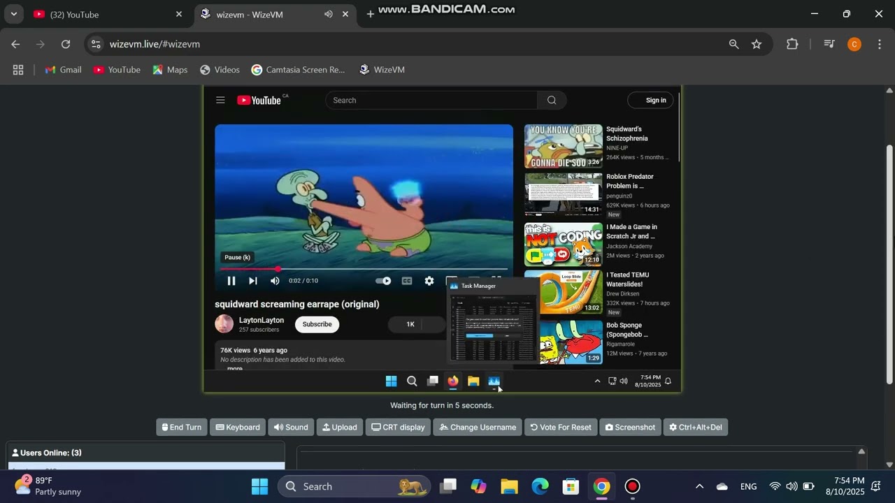 Squidward Screaming Earrape Has BSOD VM