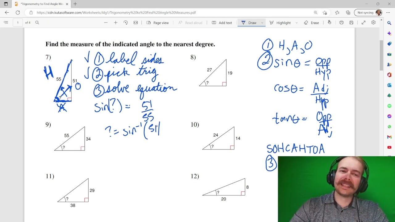Using Trigonometry to Find Angle Measures- Algebra 1 Kuta Worksheet Series